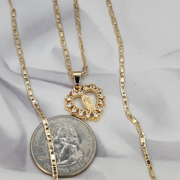 Gold-plated | Jewelry | Heart Clear Stones Virgin Mary Goldplated Chain ...